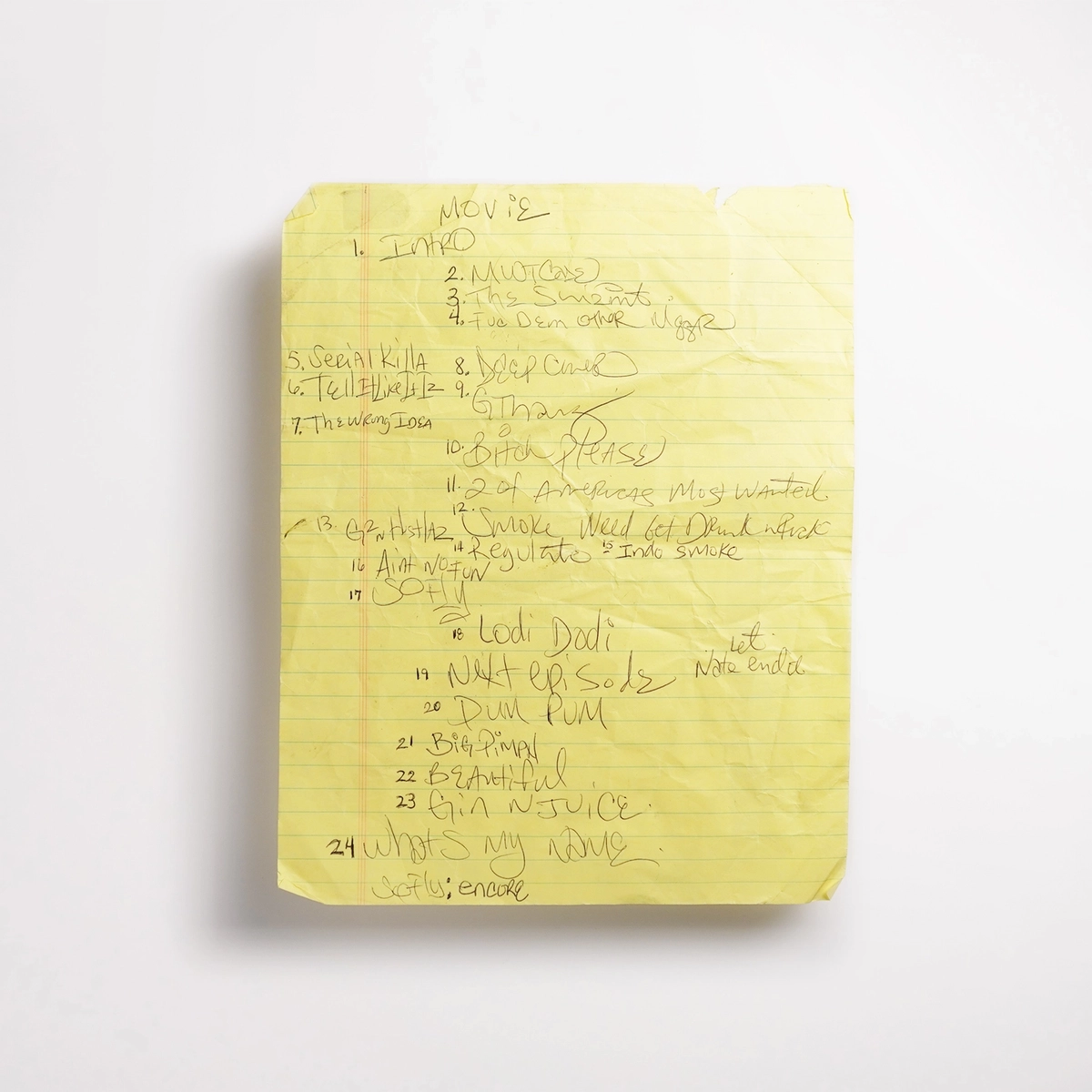 Snoop Dogg Handwritten Tour Setlist