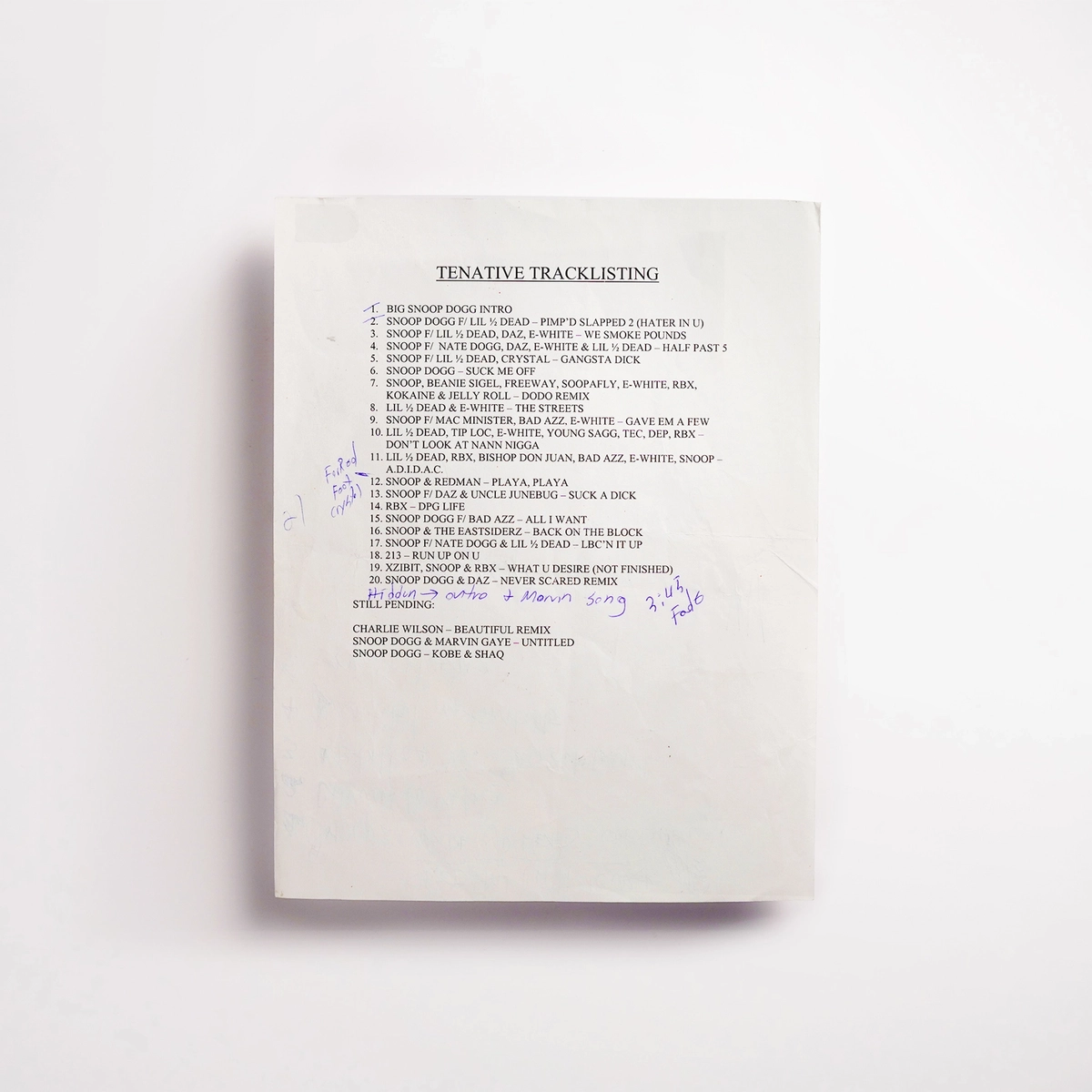 Welcome To Tha Chuuch Tracklisting with a Handwritten Tour Setlist on ...