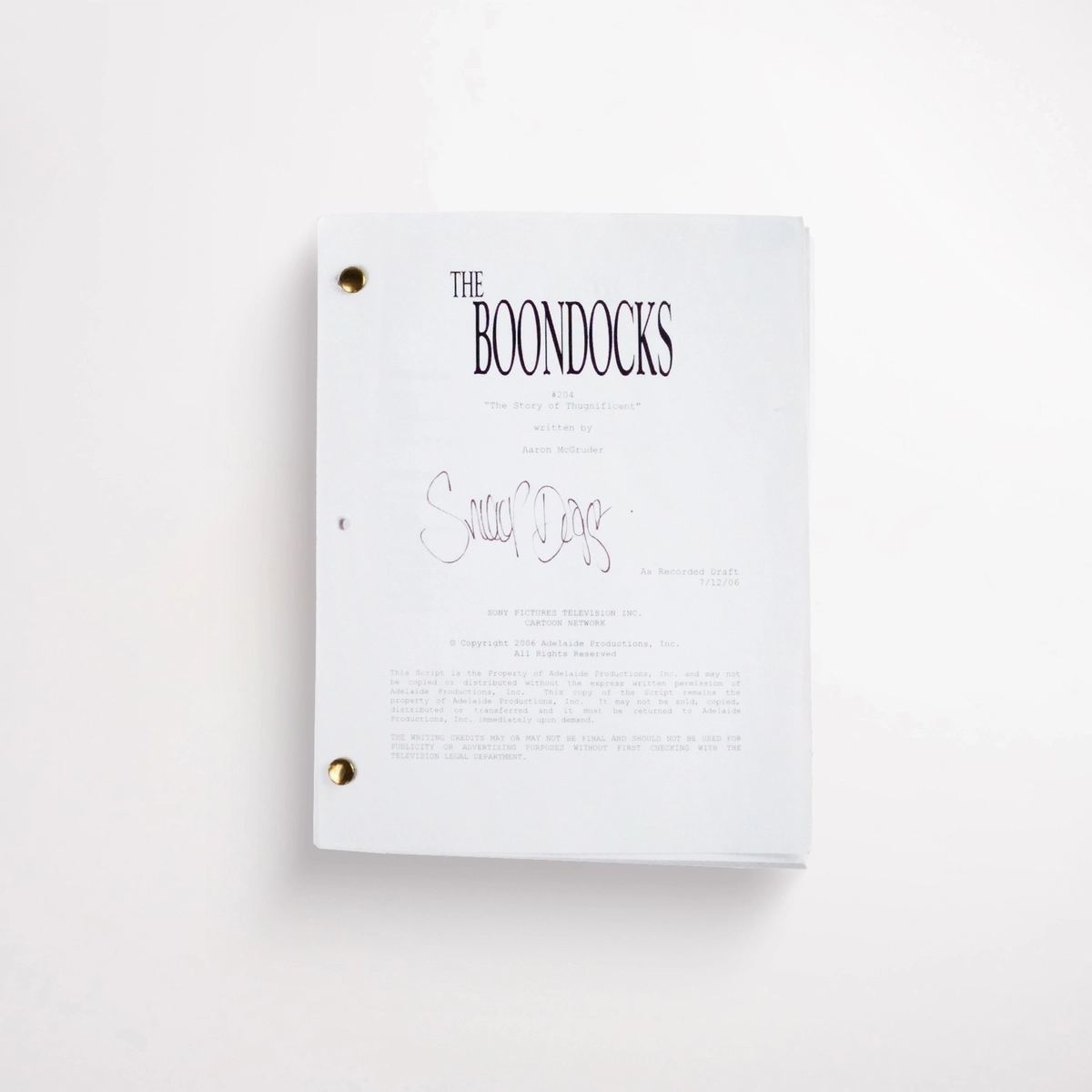 The Boondocks Episode 204 Script (Autographed by Snoop Dogg)