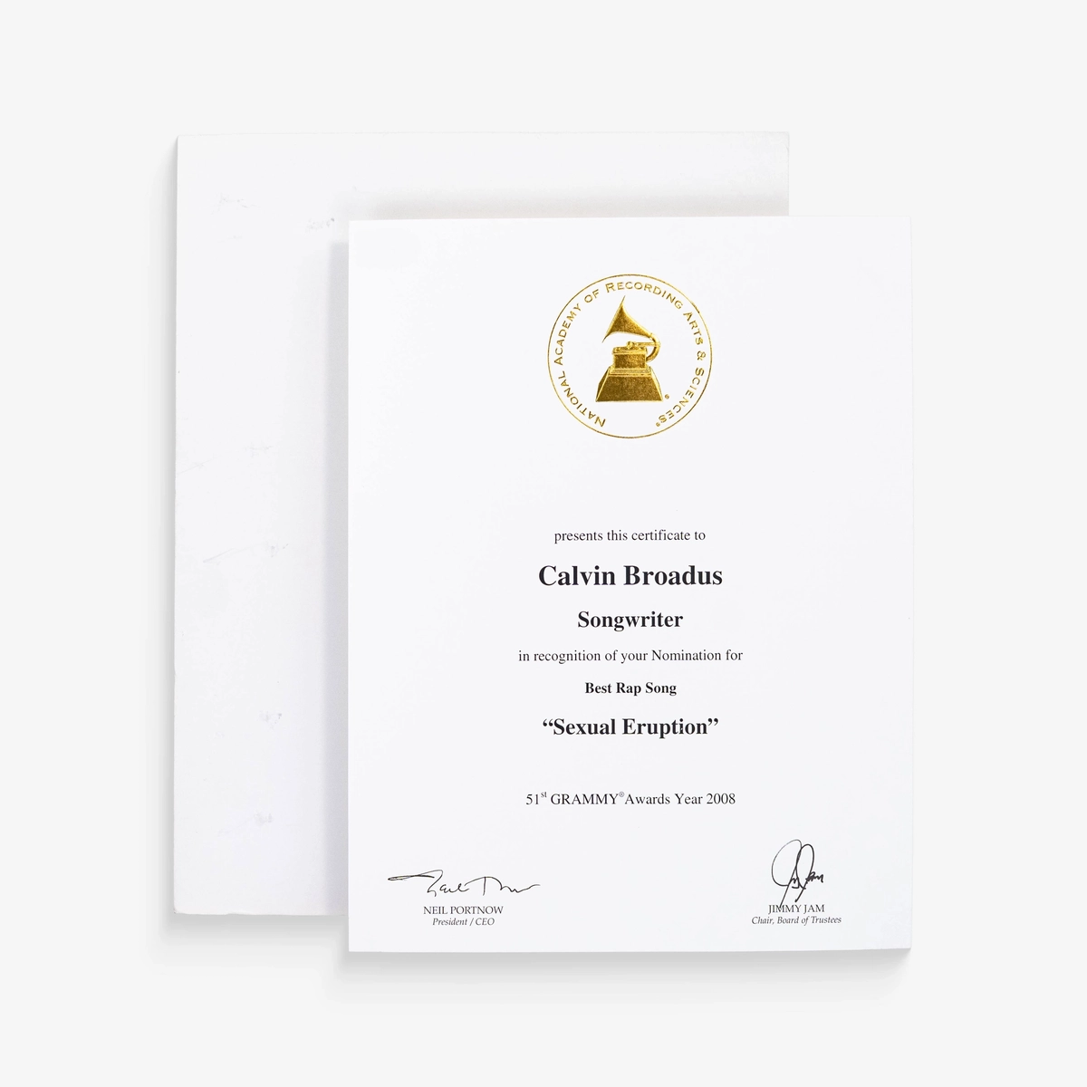 Grammy Nomination Certificate for “Sexual Eruption” (2008) - Presented ...