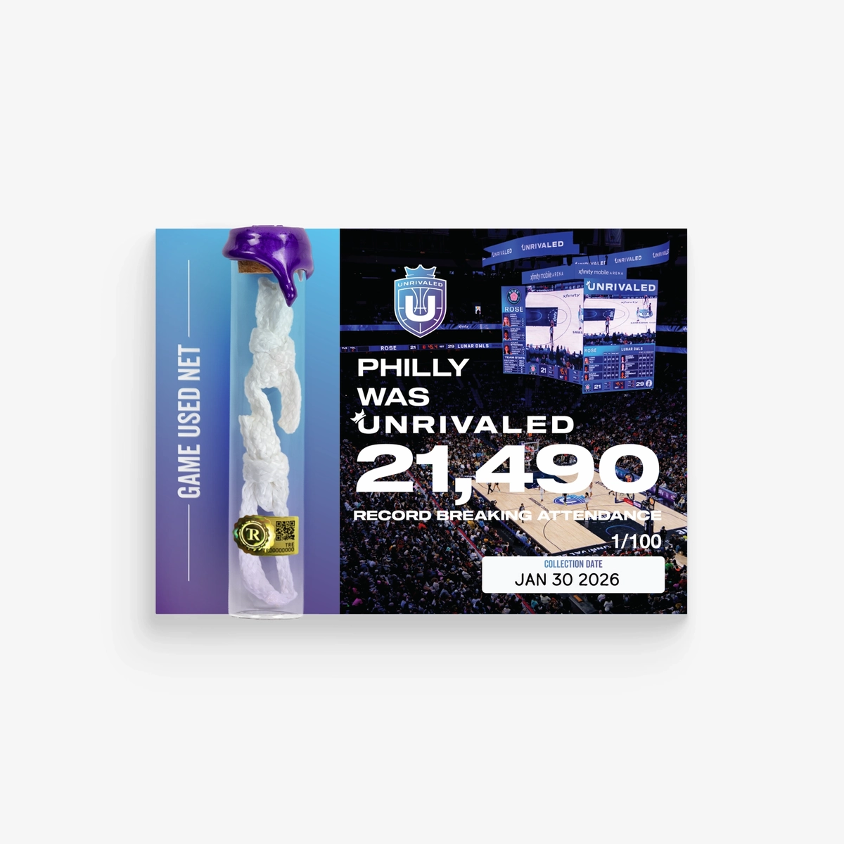 Unrivaled Game-Used Net Relic (Philly Tour Stop — January 30, 2026)