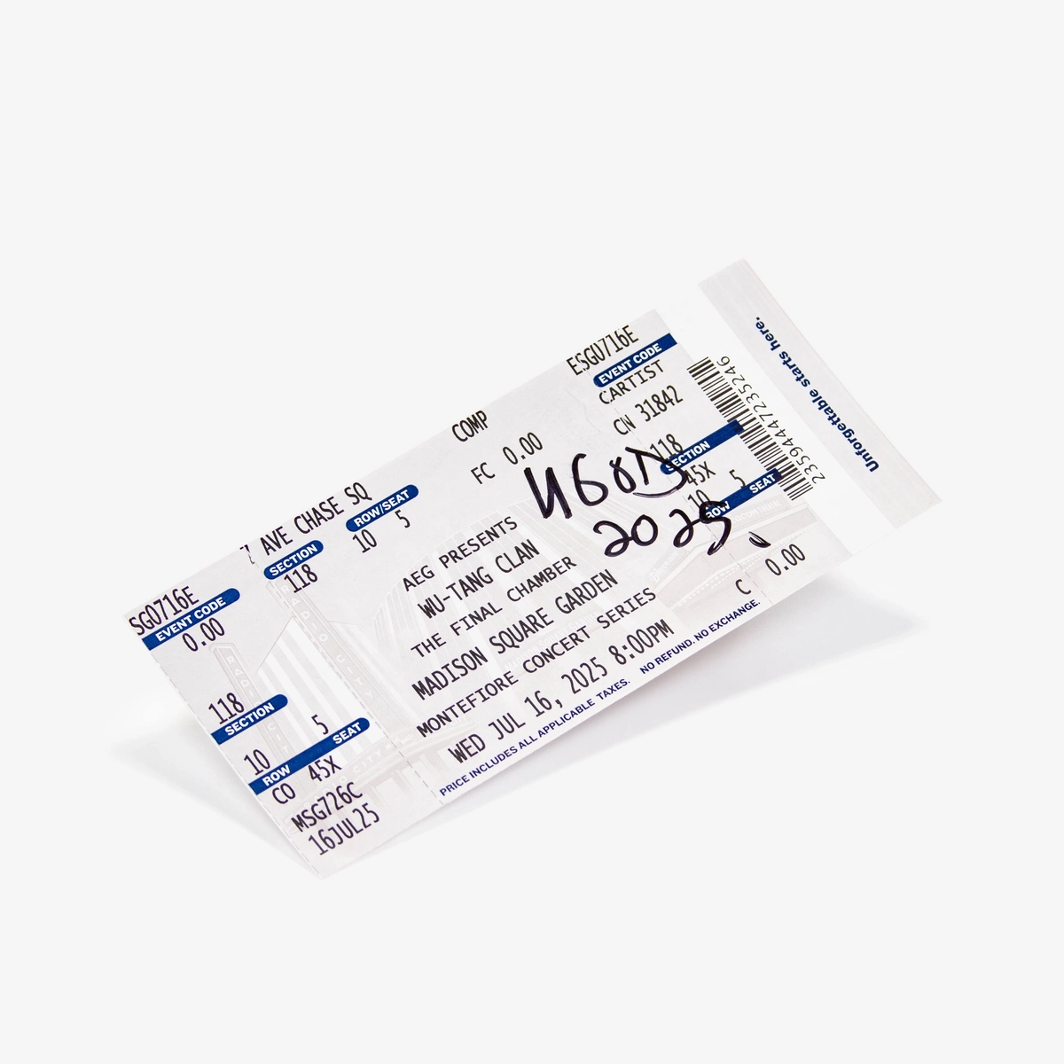 U-God Signed Ticket Stub (Madison Square Garden - July 16th, 2025)